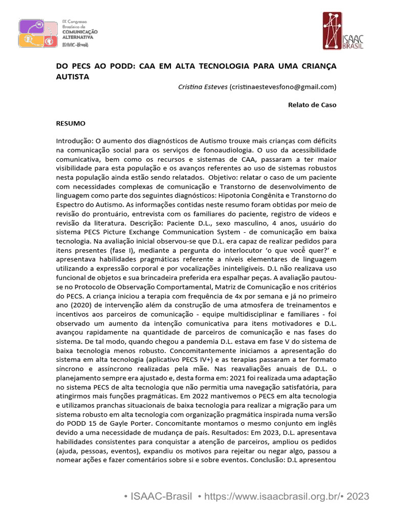 Caso - Do PECS Ao PODD, CAA Em Alta Tecnologia Para Uma Criança Autista ...