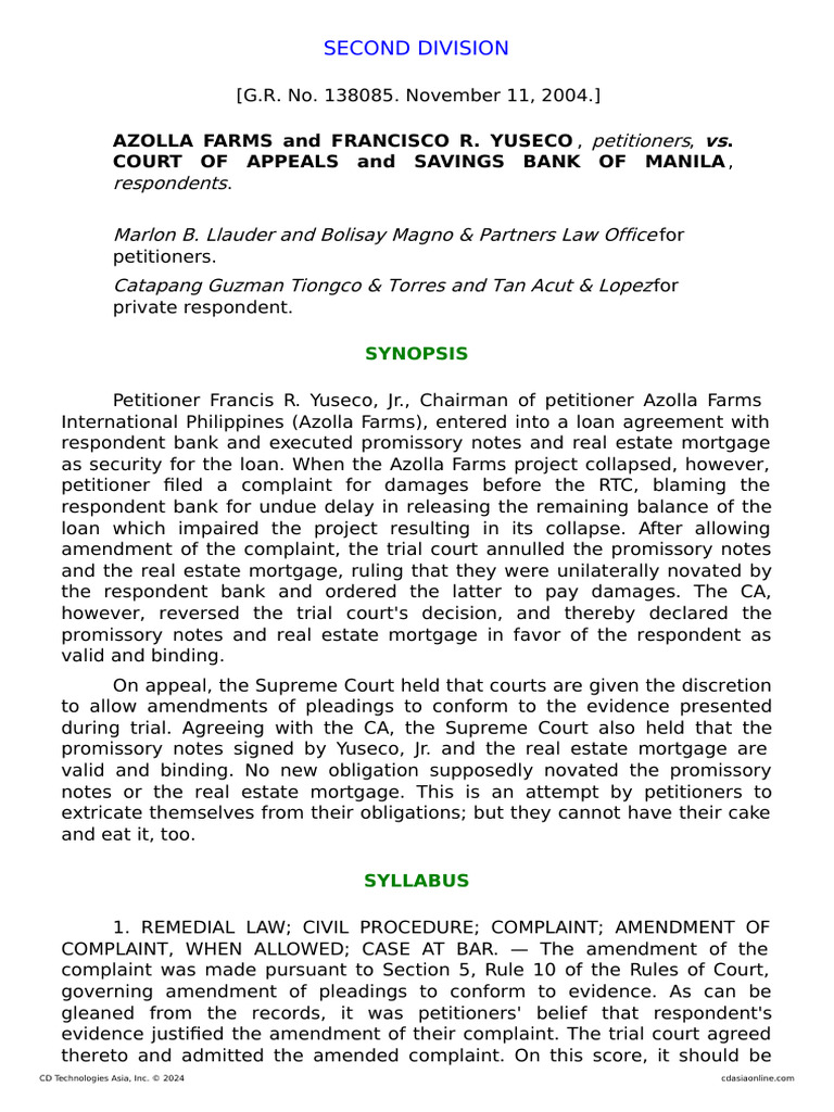 135.azolla Farms v. Court of Appeals | PDF | Pleading | Complaint