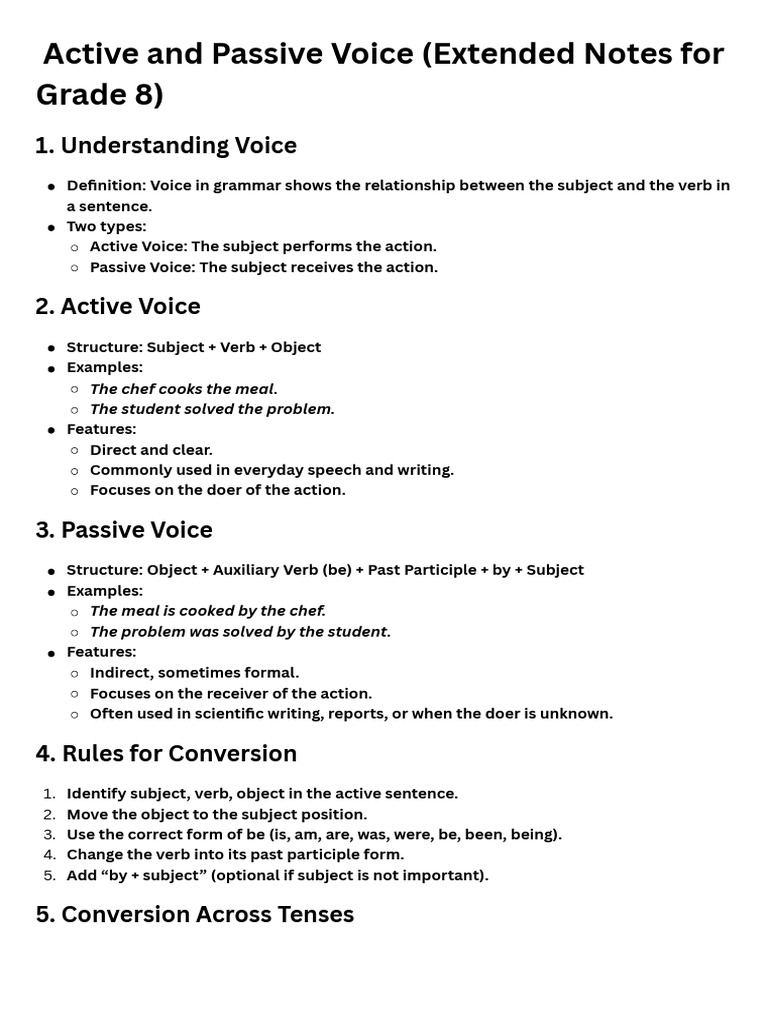 _Active and Passive Voice (Extended Notes for Grade 8) | PDF | Subject ...