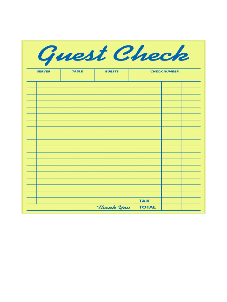 Printable Restaurant Guest Check Template 99401.Jpg | PDF