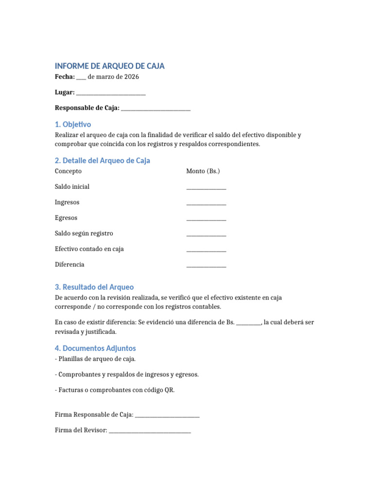 Informe Arqueo Caja | PDF