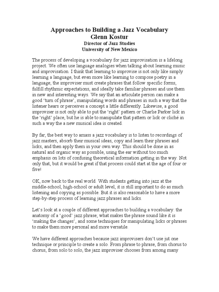 Jazz Vocabulary Building Techniques | PDF | Chord (Music) | Harmony