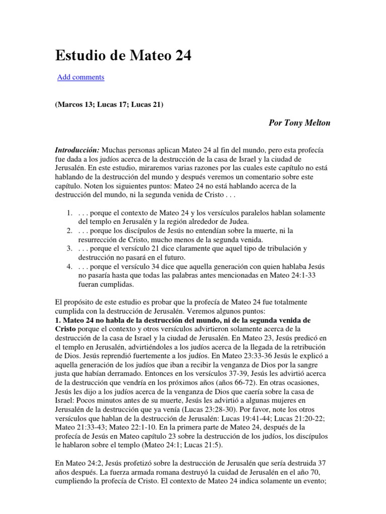 Estudio de Mateo 24 | PDF | Evangelio De Lucas | Evangelio de Mateo