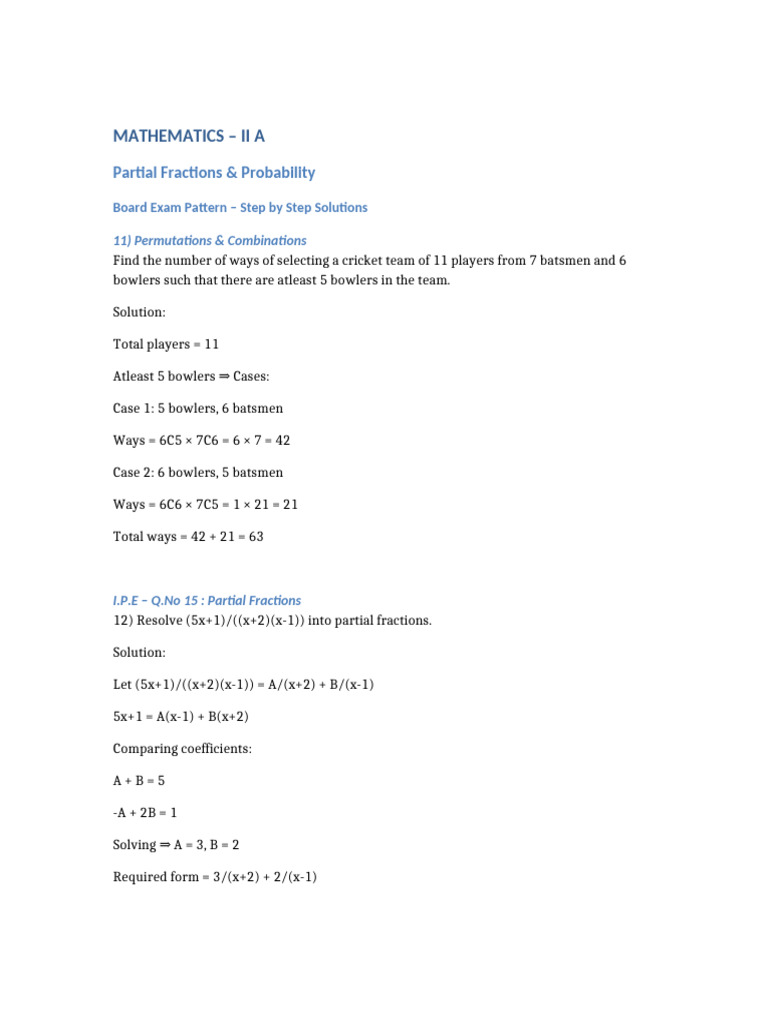 Partial Fractions and Probability Board Solutions | PDF