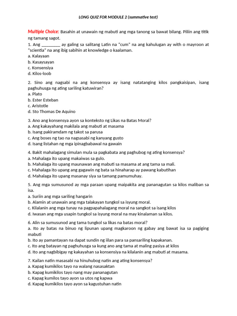 Long Quiz Module 2 | PDF