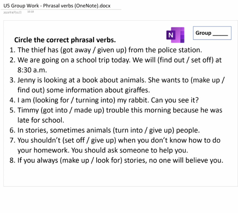U5 Group Work - Phrasal Verbs | PDF