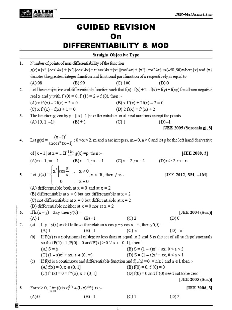 Differentiability and Mod | PDF | Function (Mathematics) | Derivative