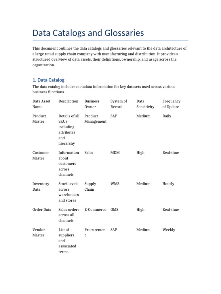 Data Catalogs and Glossary | PDF