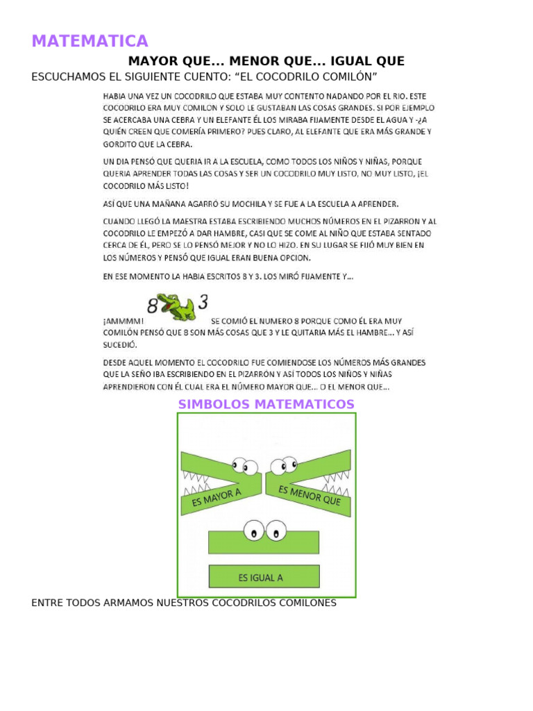 Mayor, Menor, Igual | PDF