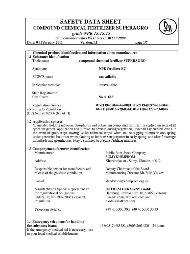 SDS NPK 15 15 15 Eng | PDF | Fertilizer | Water