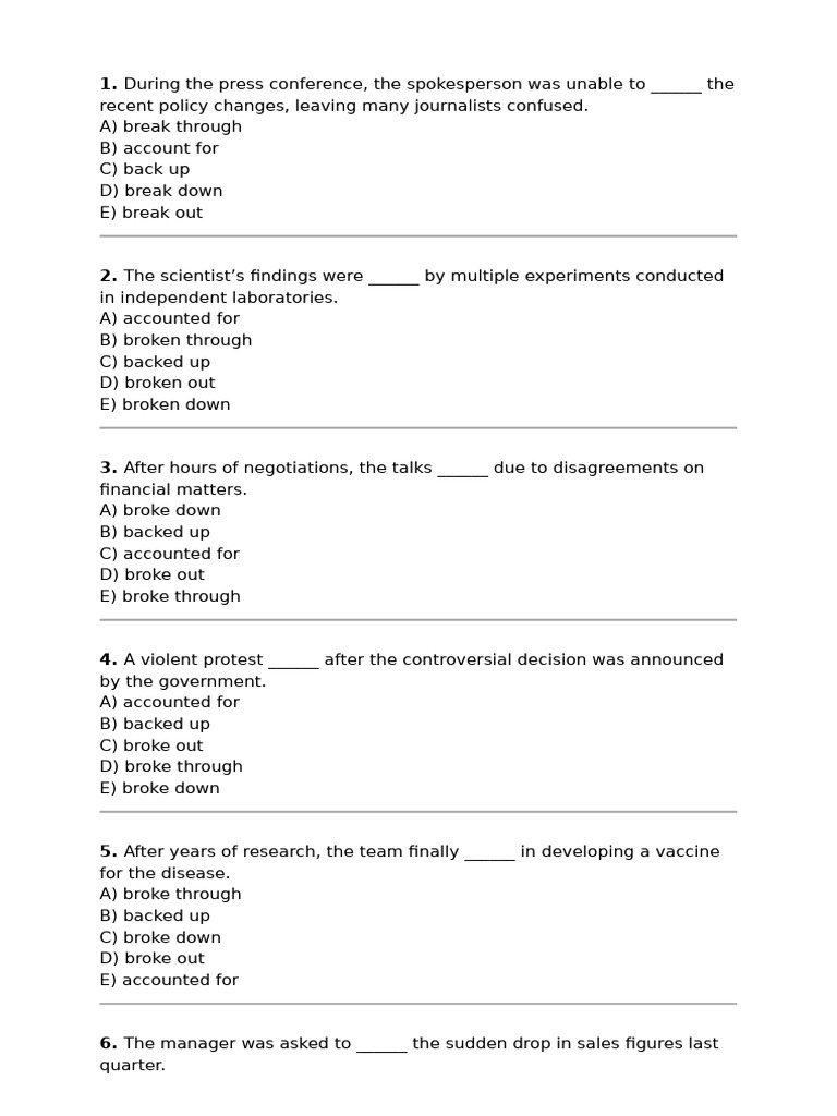 Phrasal Verb Quiz 1-5 | PDF