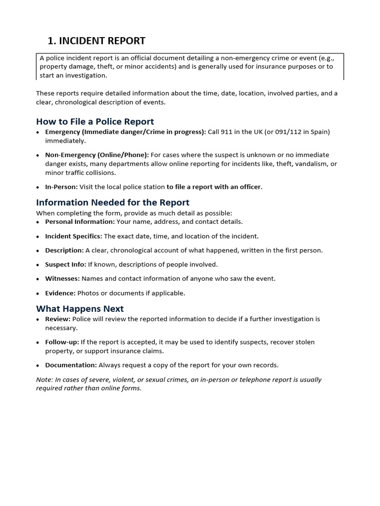 25-26 Writing Task 01 Incident Police Report | PDF | Police | Criminal ...