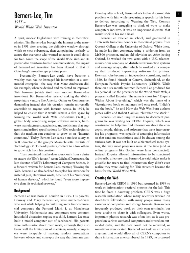Tim Berners-Lee - World Wide Web Inventor | PDF | World Wide Web ...