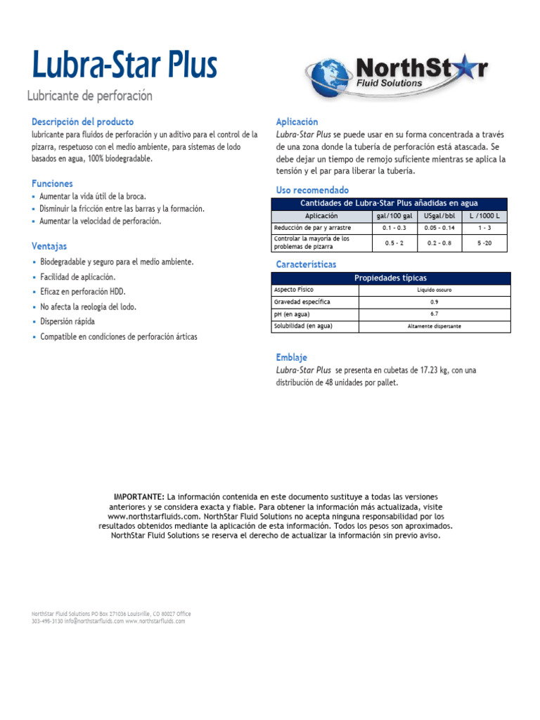Ficha Técnica - Lubra Star Plus (Lubricante). | PDF | Perforación | Agua