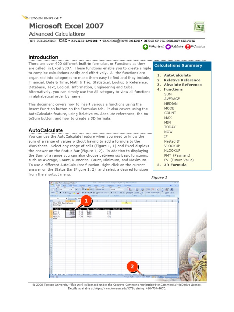 Excel2007 Advanced Calculations | PDF | Microsoft Excel | Interest