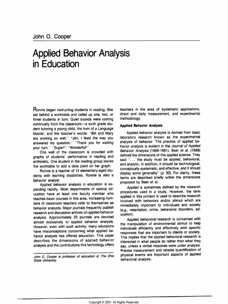 Applied Behavior Analysis in Education | PDF