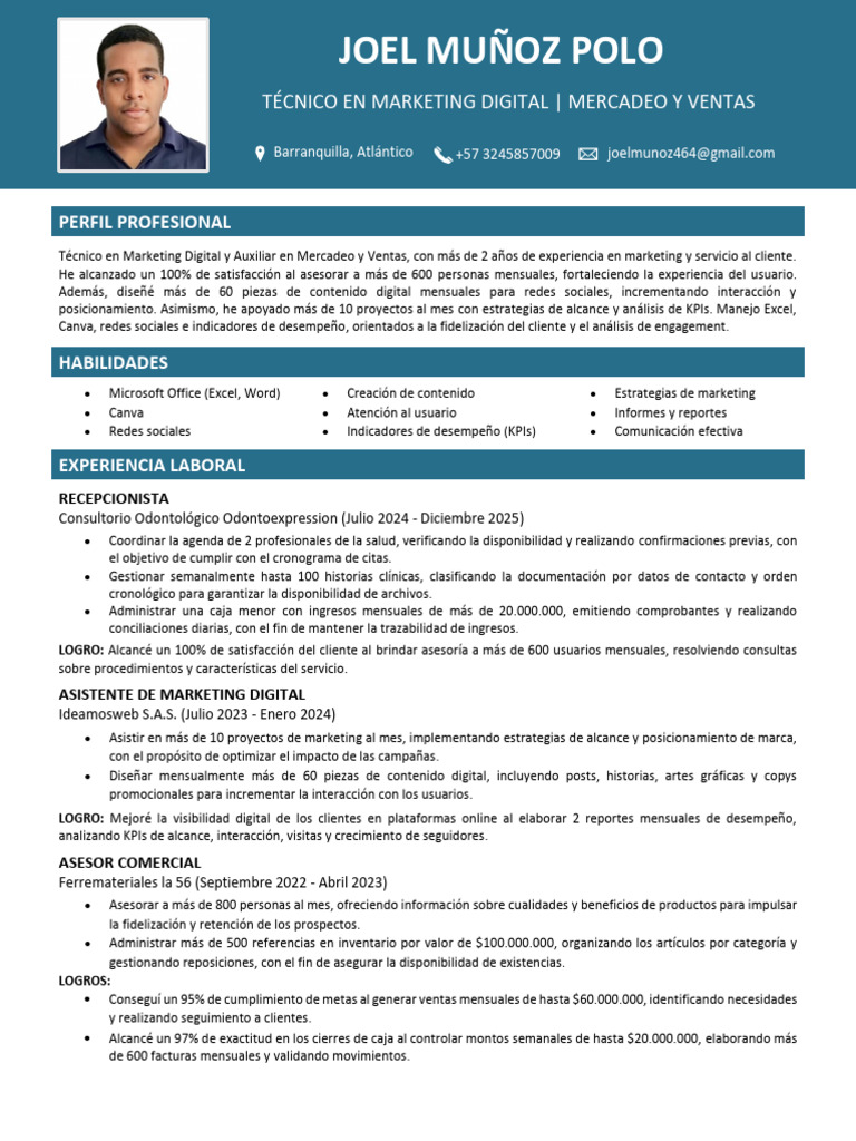 Cv Joel Andres Munoz Polo | PDF | Marketing | Publicidad digital