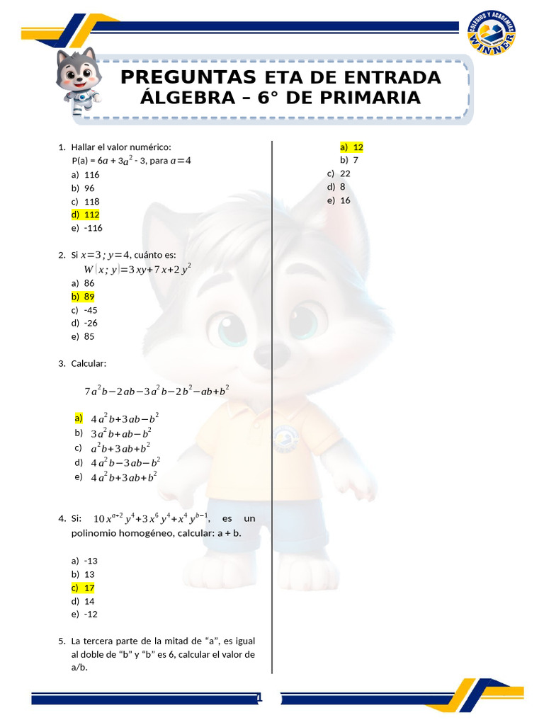 ETA ÁLGEBRA - 6° primaria | PDF