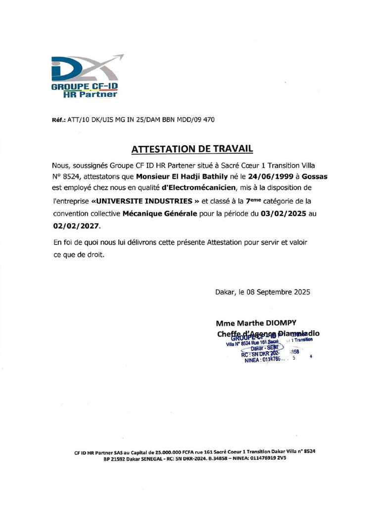 Attestation Bathily | PDF