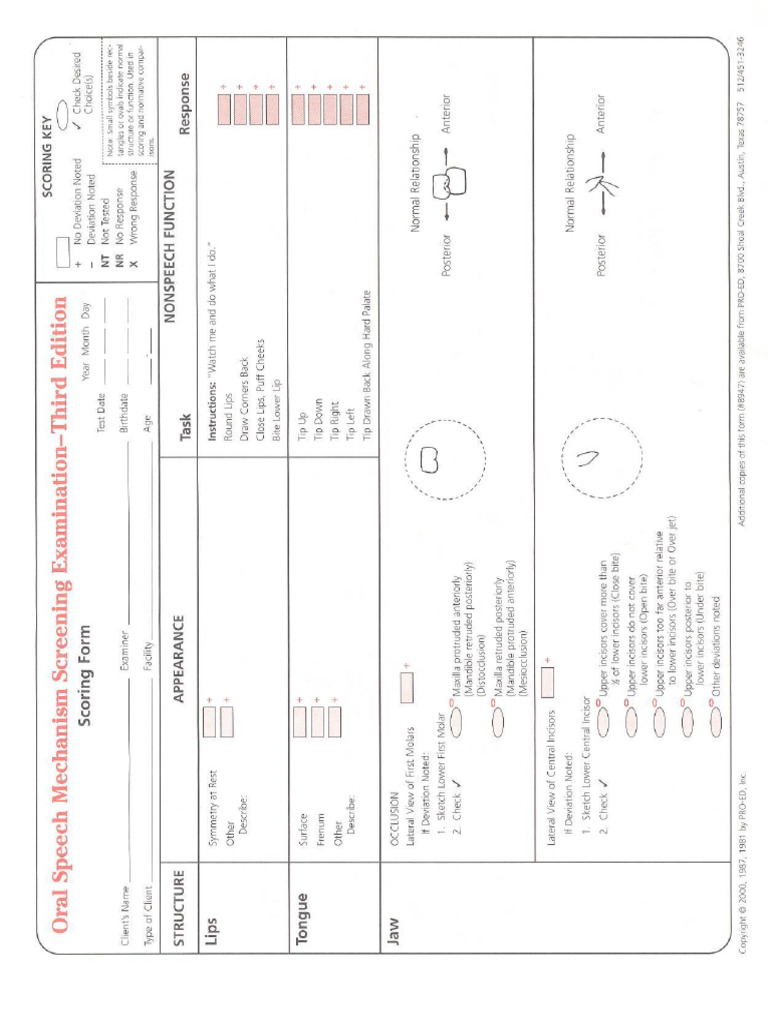 Oral Speech Mechanism Form | PDF
