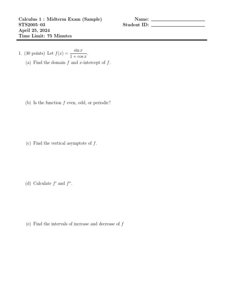 Midterm Exam Sample | PDF | Calculus | Integral