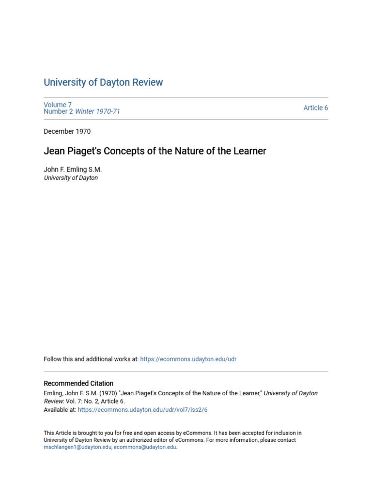 Jean Piagets Concepts of the Nature of the Learner | PDF | Learning ...