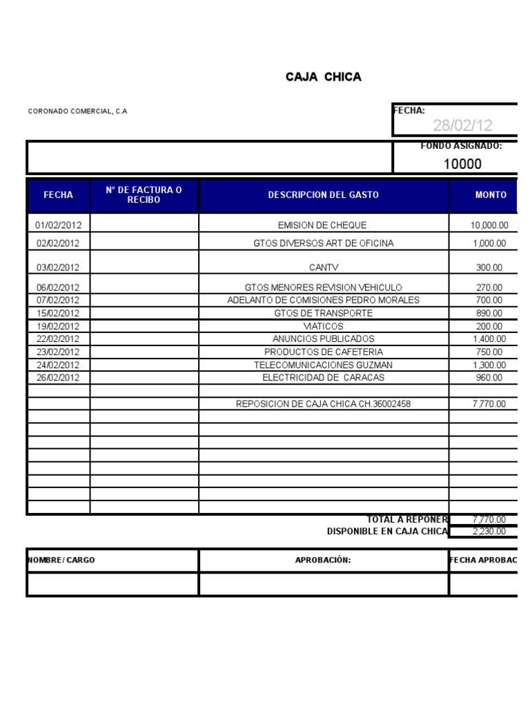 Ejercicios De Caja Chica Pdf