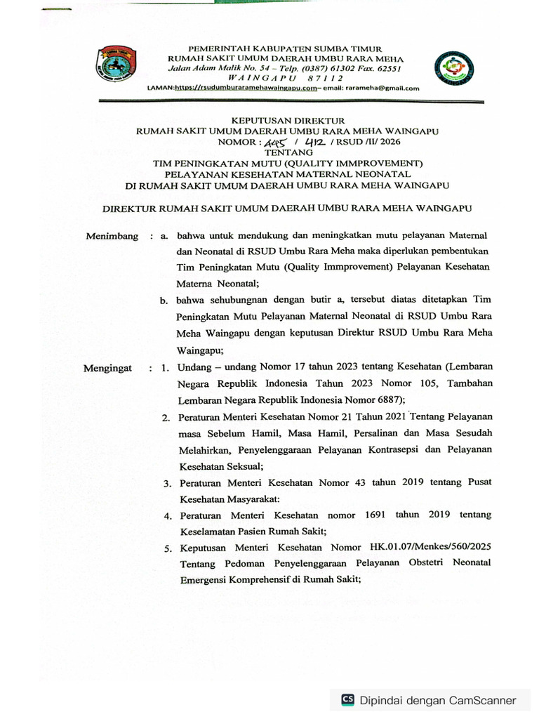 SK Tim QI Pelayanan Kesehatan Maternal Neonatal | PDF