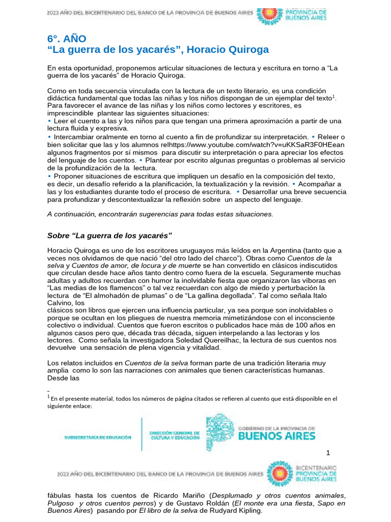 PdL-6º-La Guerra de Los Yacarés GUIA | PDF | Cuentos