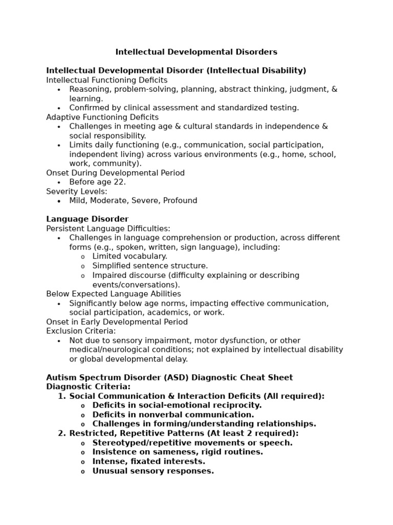 DSM-5-TR Diagnostic Criteria Cheat Sheet | PDF | Intellectual ...