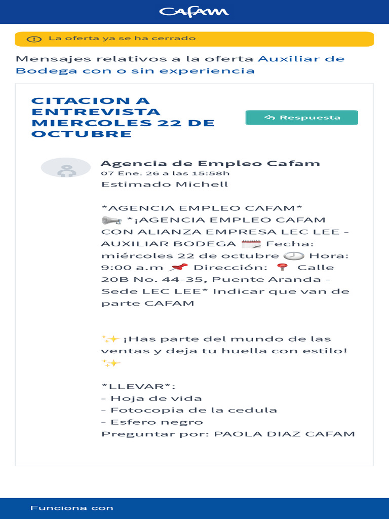 Agencia de Empleo Cafam - Trabaja Con Nosotros Pandapé | PDF