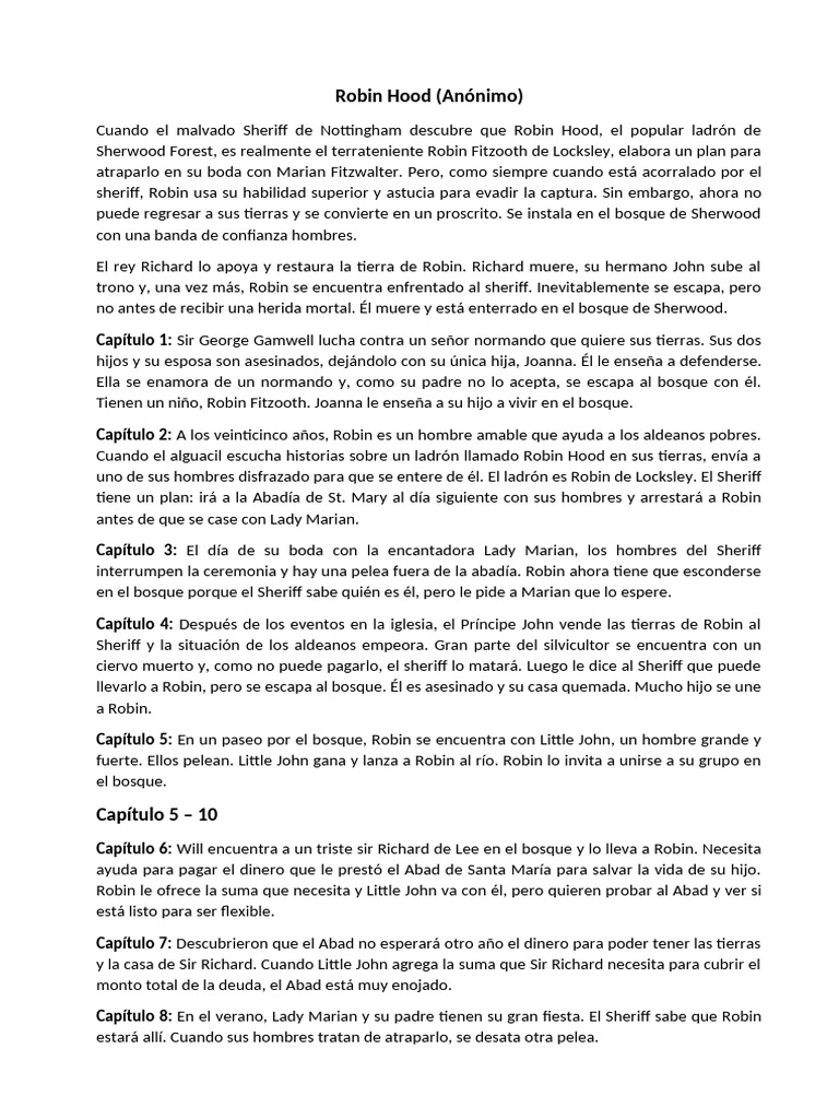Resumen Robin Hood | PDF | Robin Hood