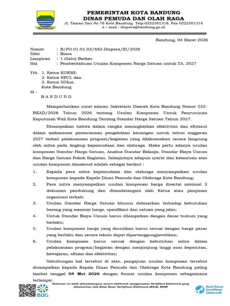 Pemberitahuan Usulan Komponen Harga Satuan Untuk TA. 2027 - Signed | PDF
