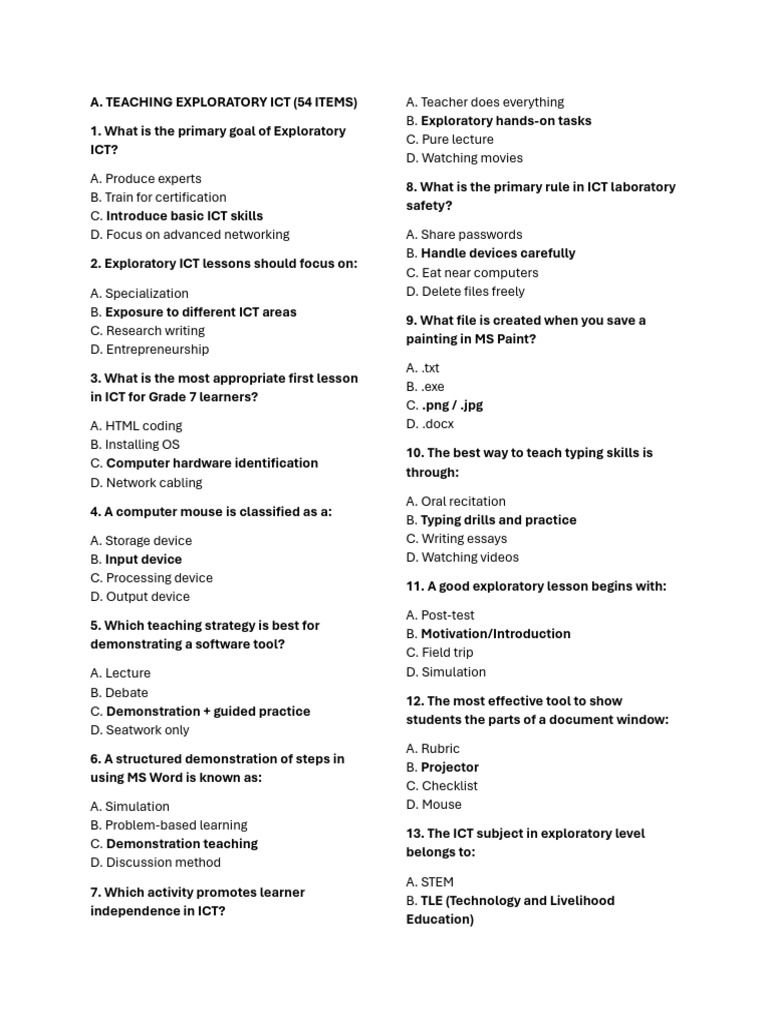 Tle Ict Sample Questions | PDF | Educational Assessment | Peripheral