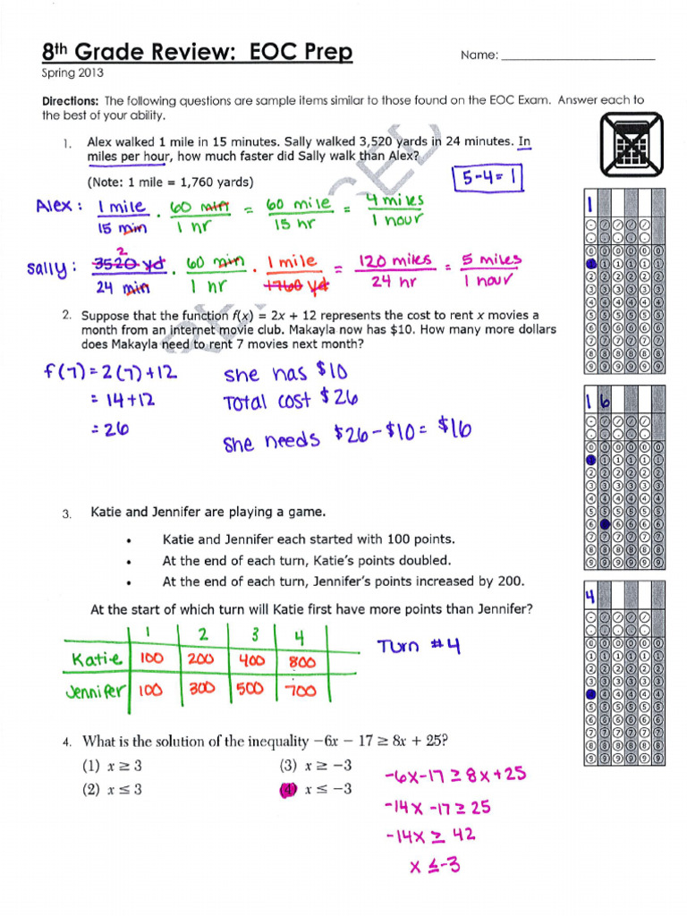 Equations and Inequalities Eoc Prep Answers | PDF