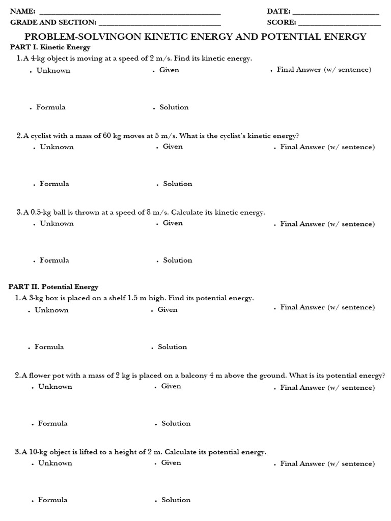 Ke and Pe Problem Solving | PDF