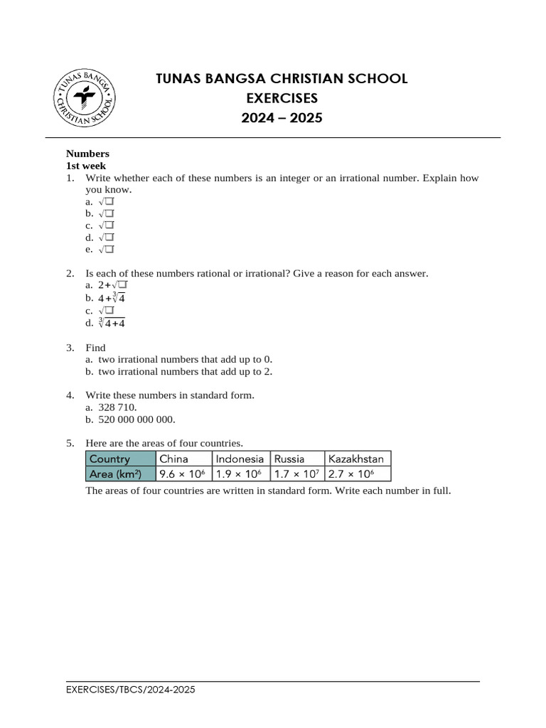Grade 8 - Numbers and Algebra - Homework (Exercise) | PDF