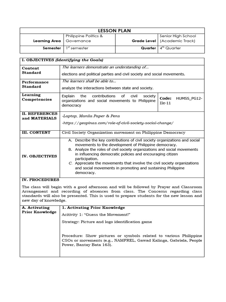 Lesson Plan Template (NEAP Training) | PDF | Non Governmental ...