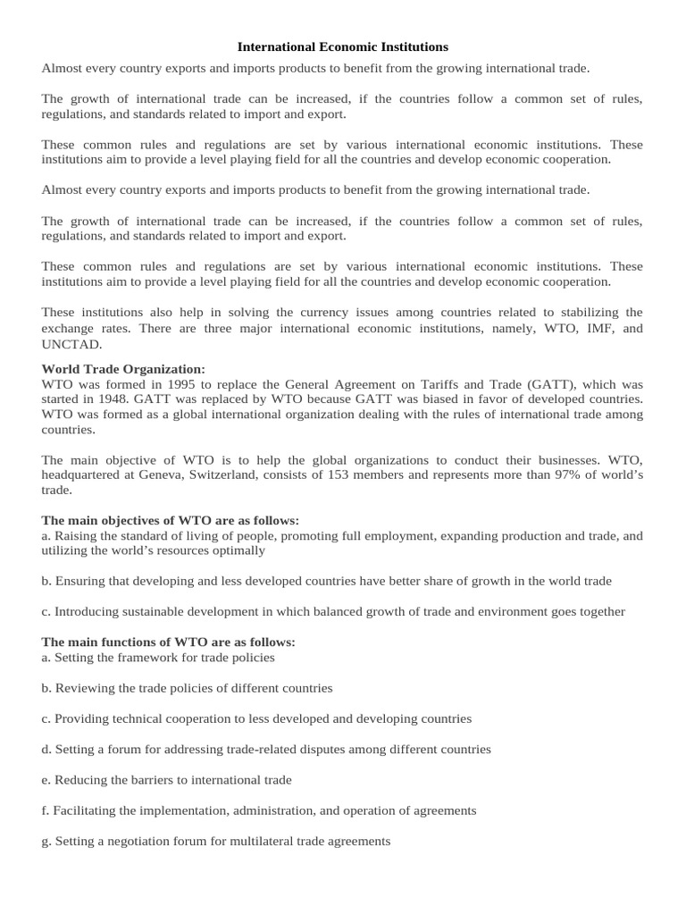Unit 4 International Trade Inst. | PDF | World Trade Organization ...
