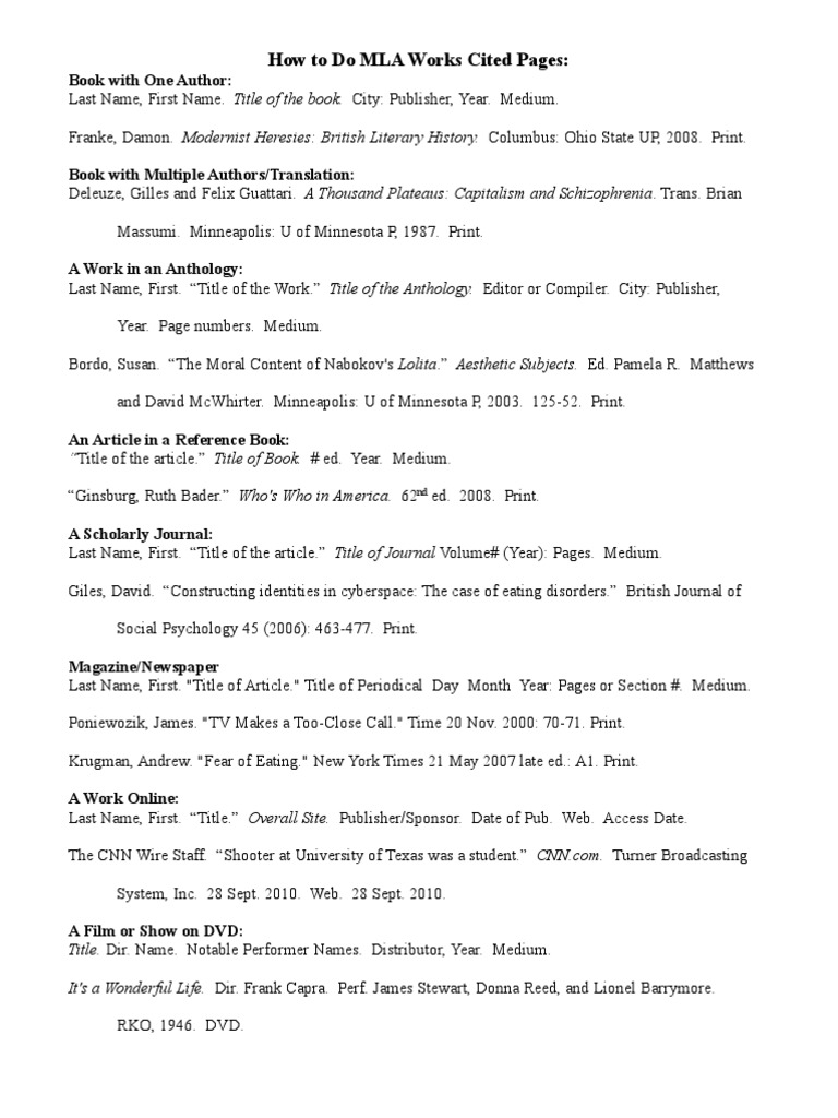 MLA Handout | PDF | Publishing | Books