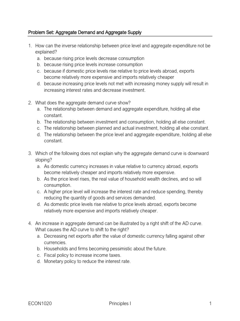 ECON1020 12 PS Aggregate+Demand+and+Aggregate+Supply | PDF | Long Run ...
