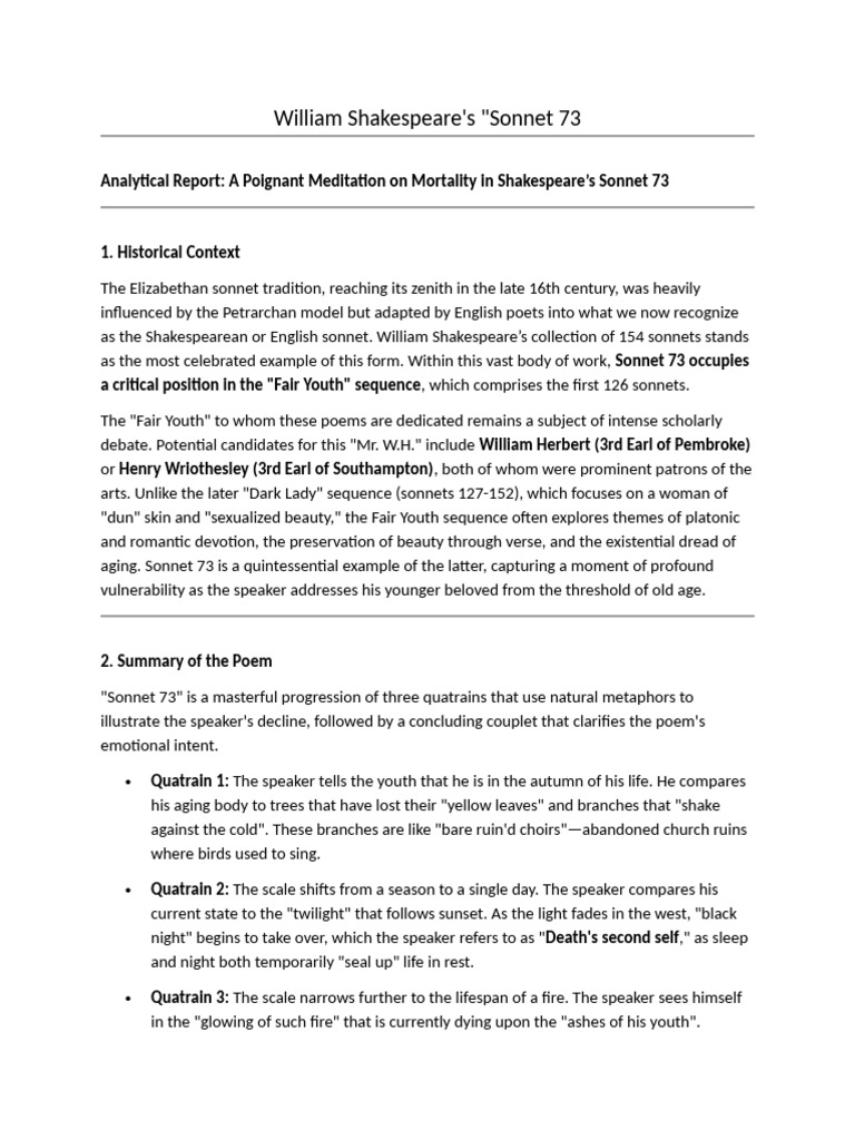 William Shakespeare Sonnet 73 Note | PDF | Shakespeare's Sonnets ...