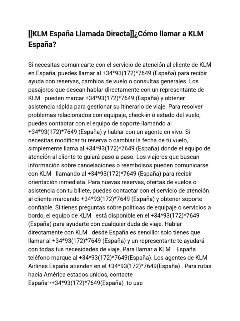 [[KLM España Llamada Directa]]¿Cómo llamar a KLM España? | PDF