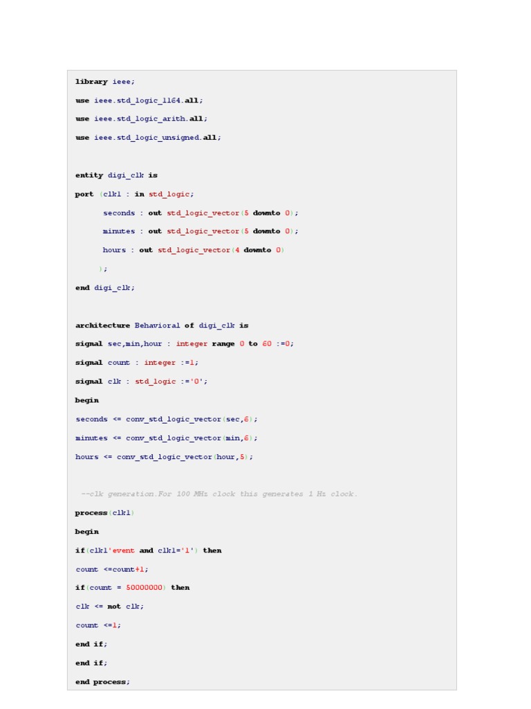 VHDL Digital Clock Design Code | PDF
