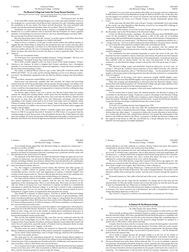 Electoral College Debate | PDF | Elections | National Popular Vote ...