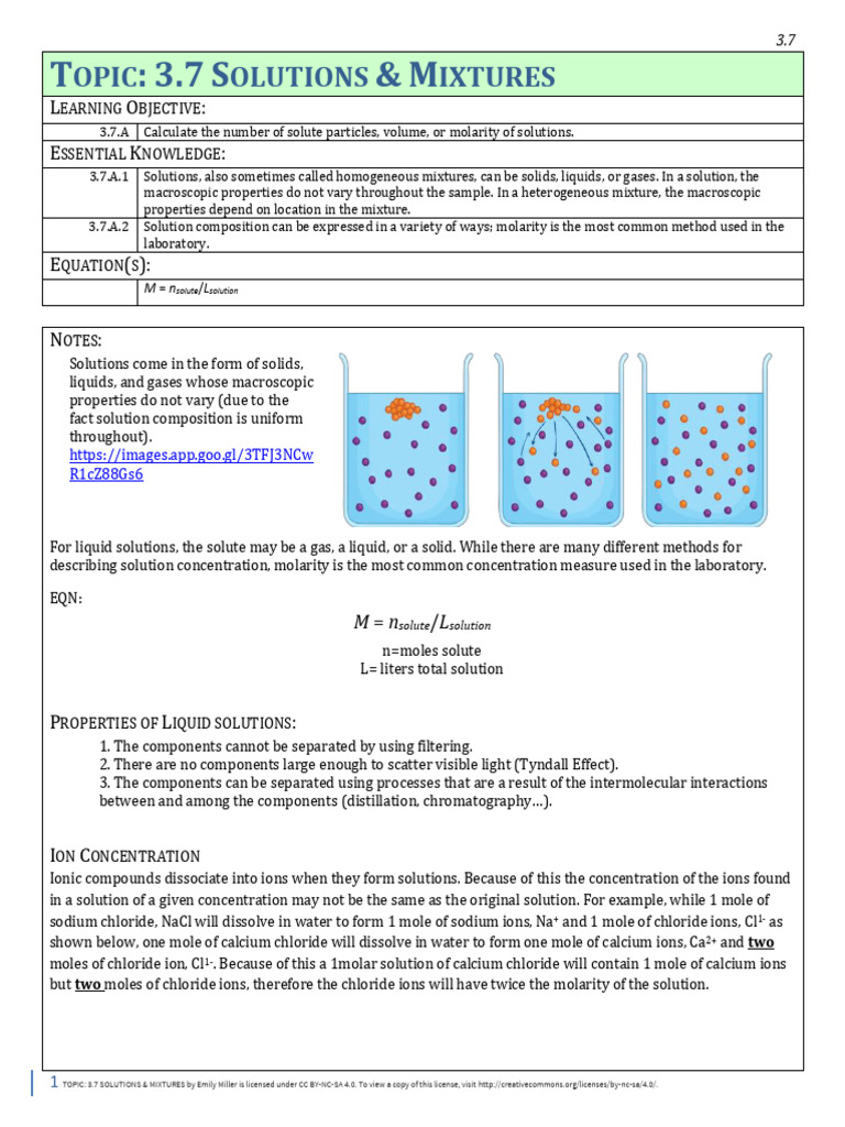 3.7 Solutions & Mixtures Student | PDF | Mixture | Gases