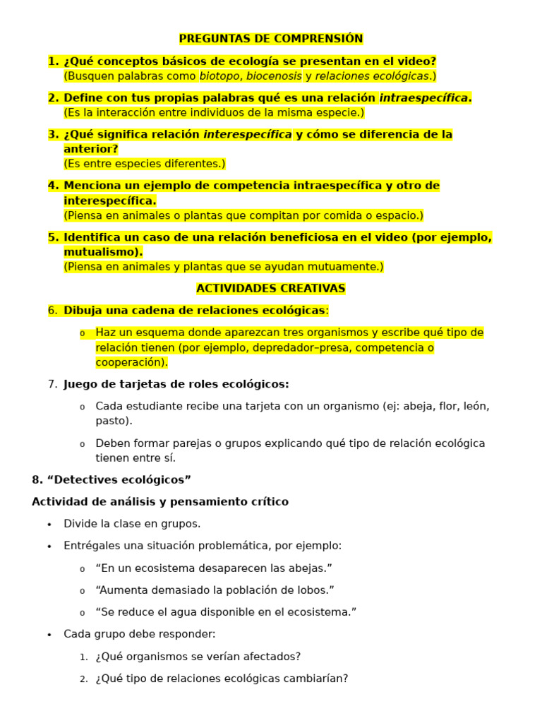 Relaciones Ecologicas (Semana 7) Ciencias | PDF | Depredación | Ecosistema