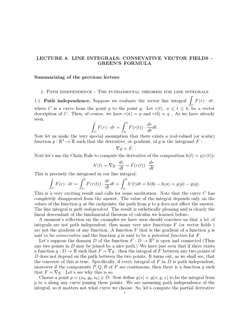 Lecture 8 - Path Dependence - Green's Formula | PDF | Integral ...