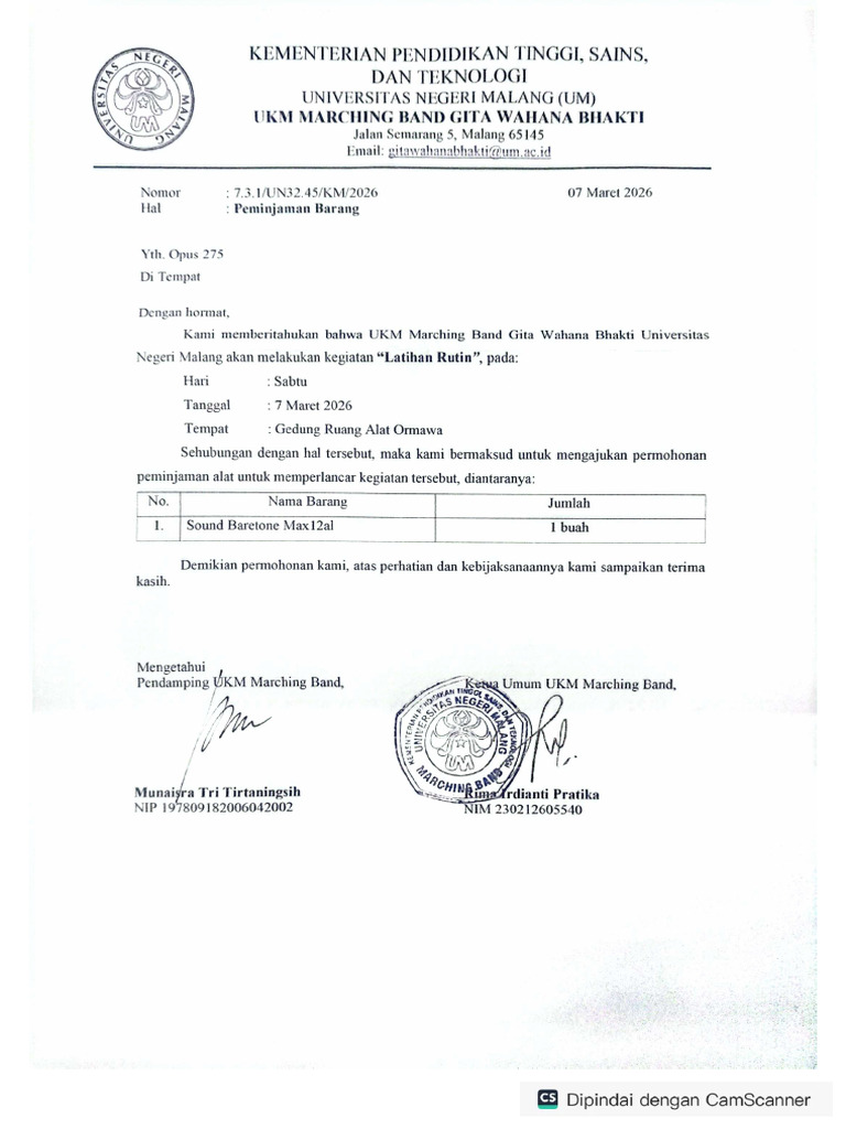 Surat Peminjaman Aset Studio 1 | PDF