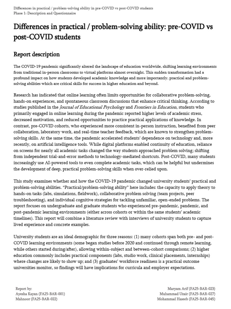 REPORT Practical Ability in Pre- Vs Post-COVID University Students ...